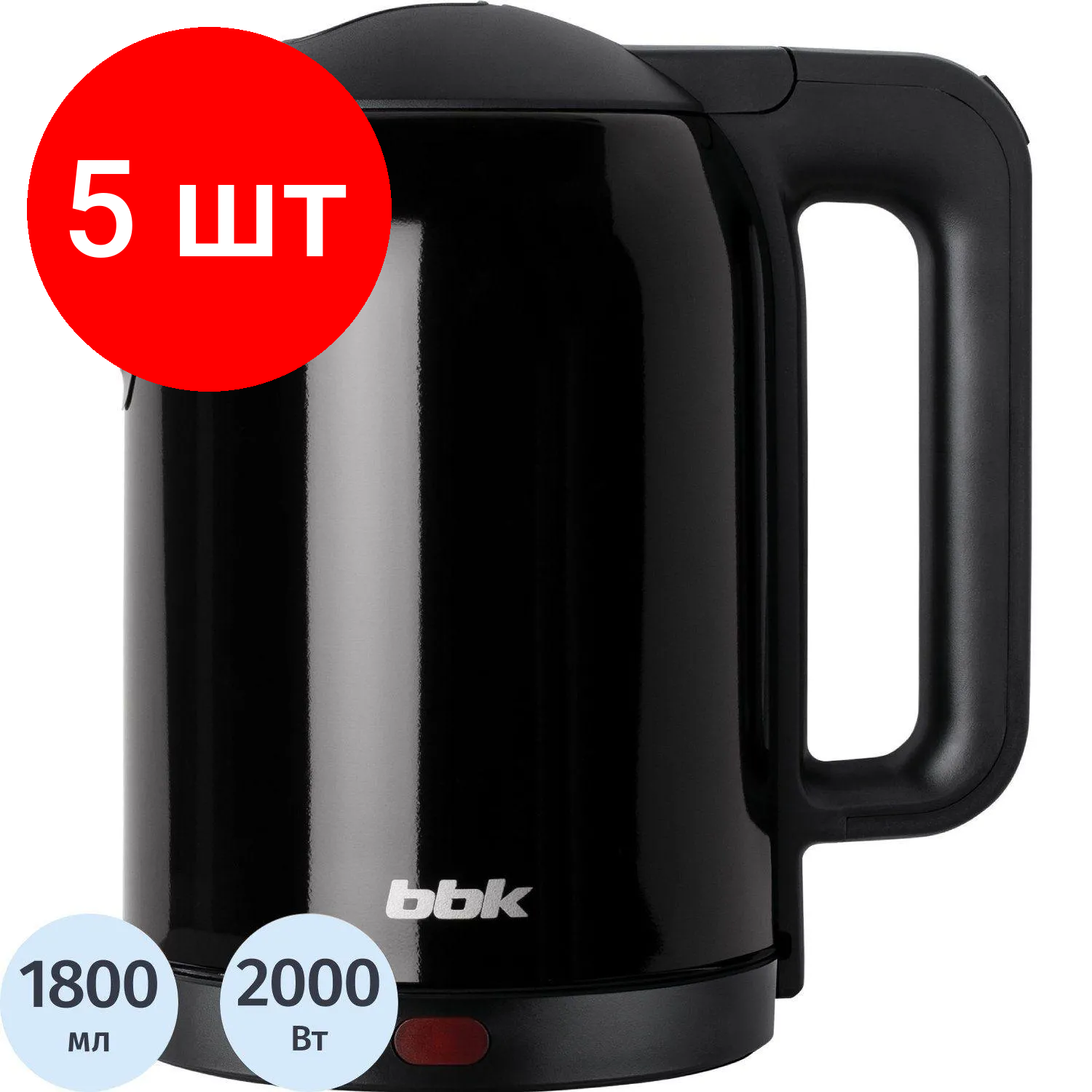 Комплект 5 штук, Чайник BBK EK1809S, электрический, нержавеющая сталь/черный
