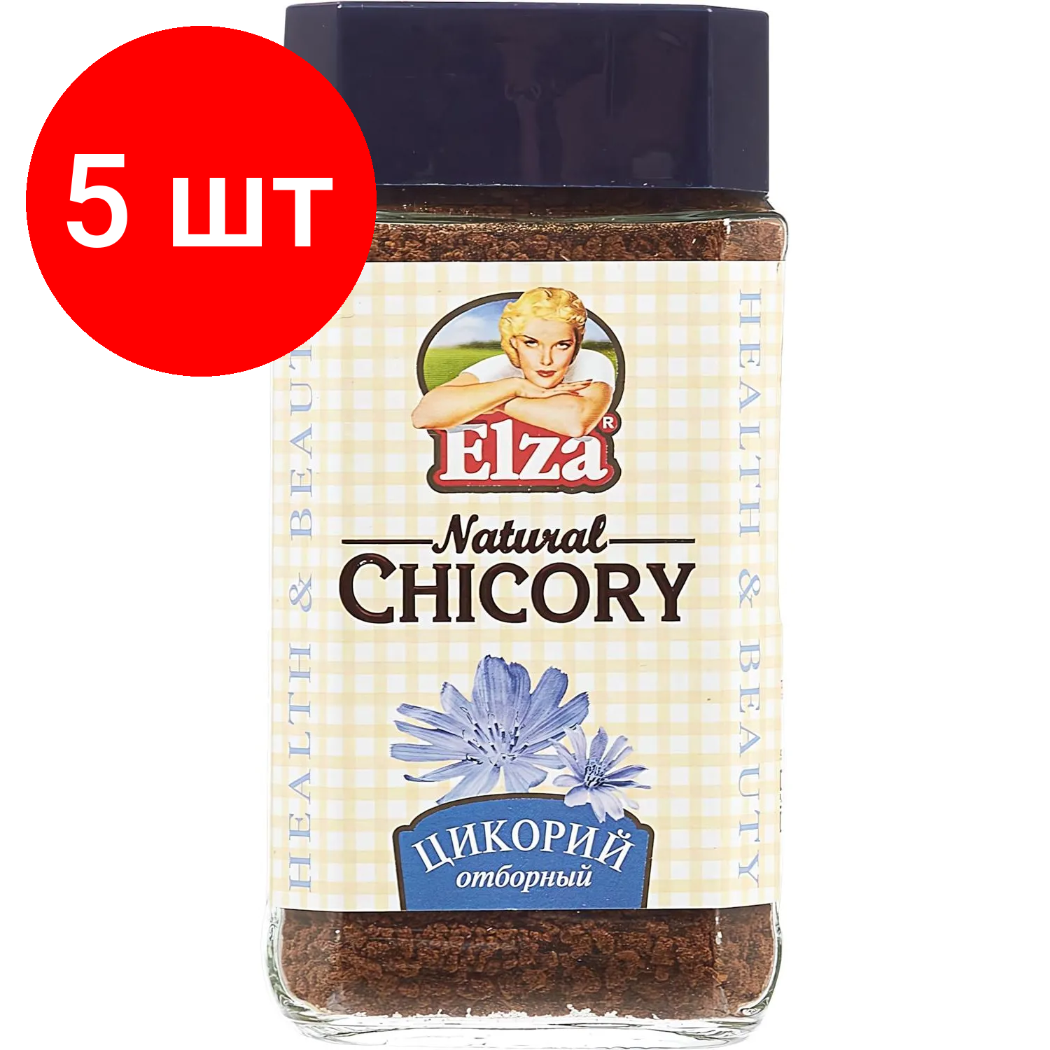 Комплект 5 штук, Цикорий гранулированный ELZA Natural Chicory стекл. банка 100г