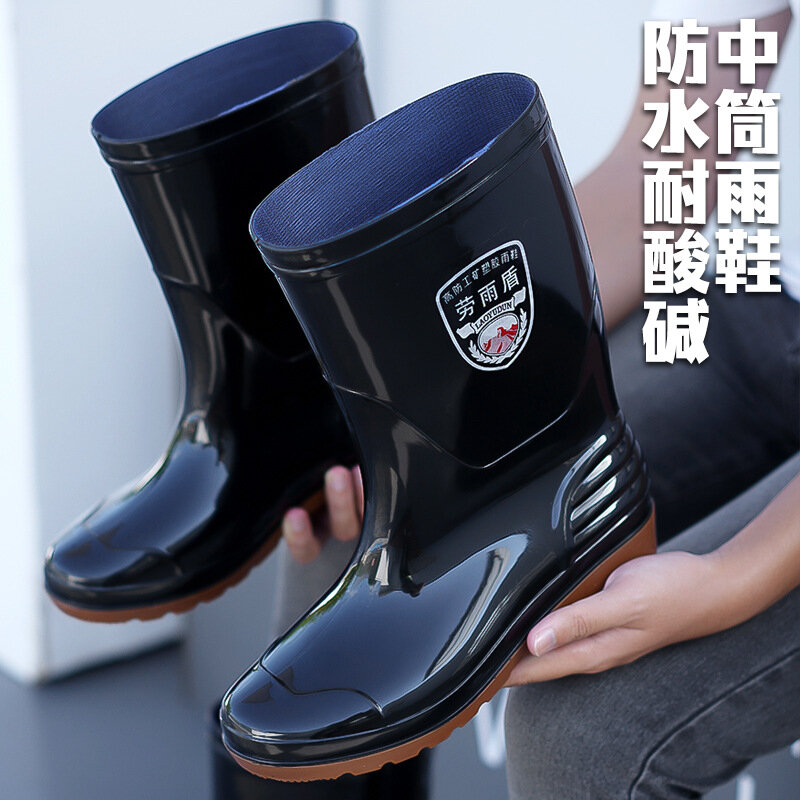 Прочные, износостойкие, с флисовой подкладкой, нескользящей резиновой подошвой мужские рабочие ботинки, высокие, с флисовой подкладкой, водонепроницаемые, с черной резиновой подошвой, обувь для воды