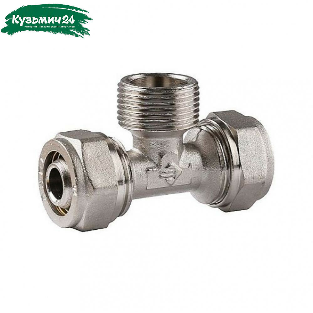 Тройник обжимной, НР, 20х1/2"х20 мм, ц/ш/ц, латунь, для металлопластиковых труб