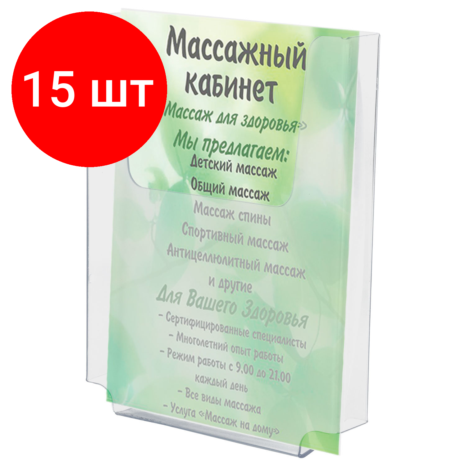 Комплект 15 шт, Подставка настенная для рекламных материалов малого формата (155х210х30 мм), А5, оргстекло, BRAUBERG, 290433