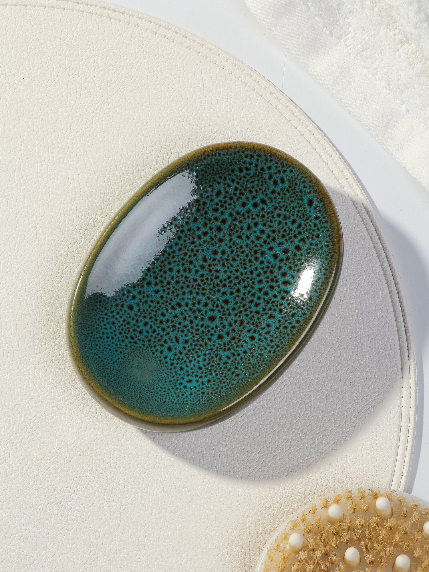 Керамическая настольная мыльница Малахит глянцевая, 14.5х10.5х3 см, зеленый аксессуар для ванной комнаты Y4-9876