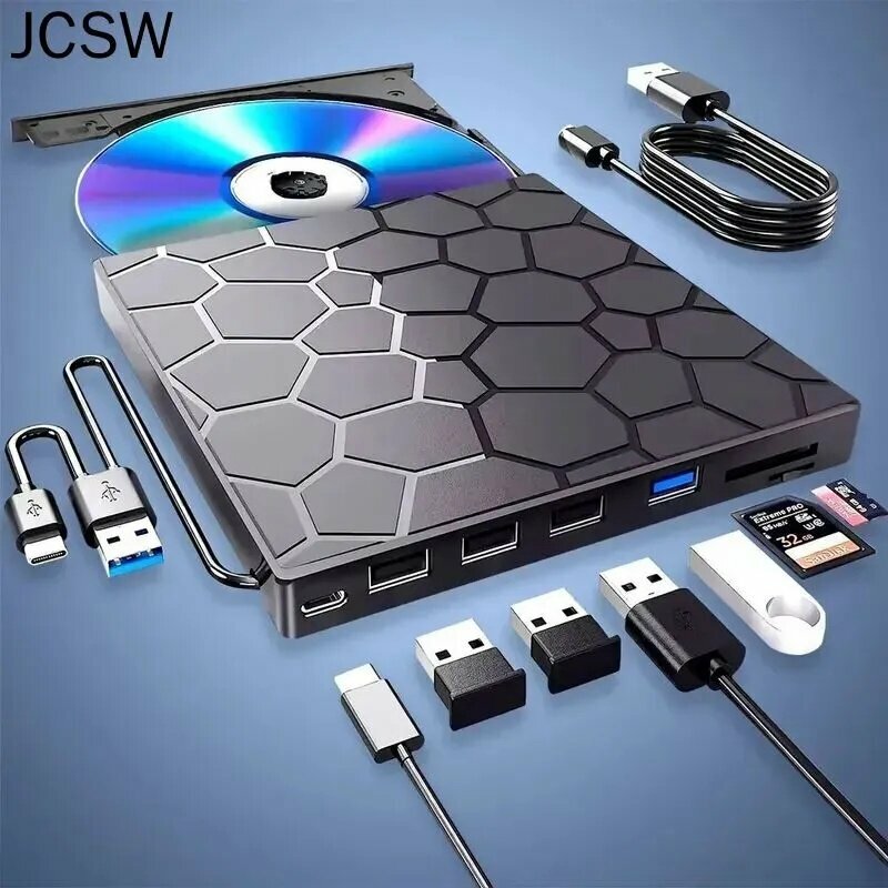 Внешний CD/DVD-привод для ноутбука, DVD-плеер для ноутбука, Ультратонкий портативный USB 3.0 8 в 1, внешний дисковод для записи DVD/ CD, плеер и записывающее устройство CD/VCD/DVD