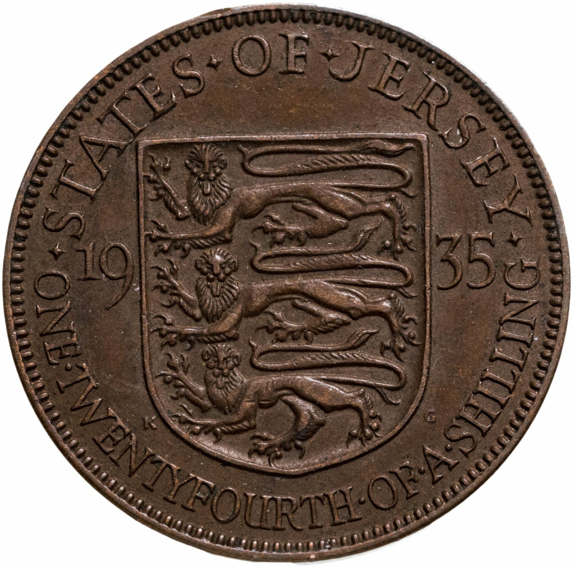 Джерси 1/24 шиллинга shilling 1935, Бронза, в сохранности XF