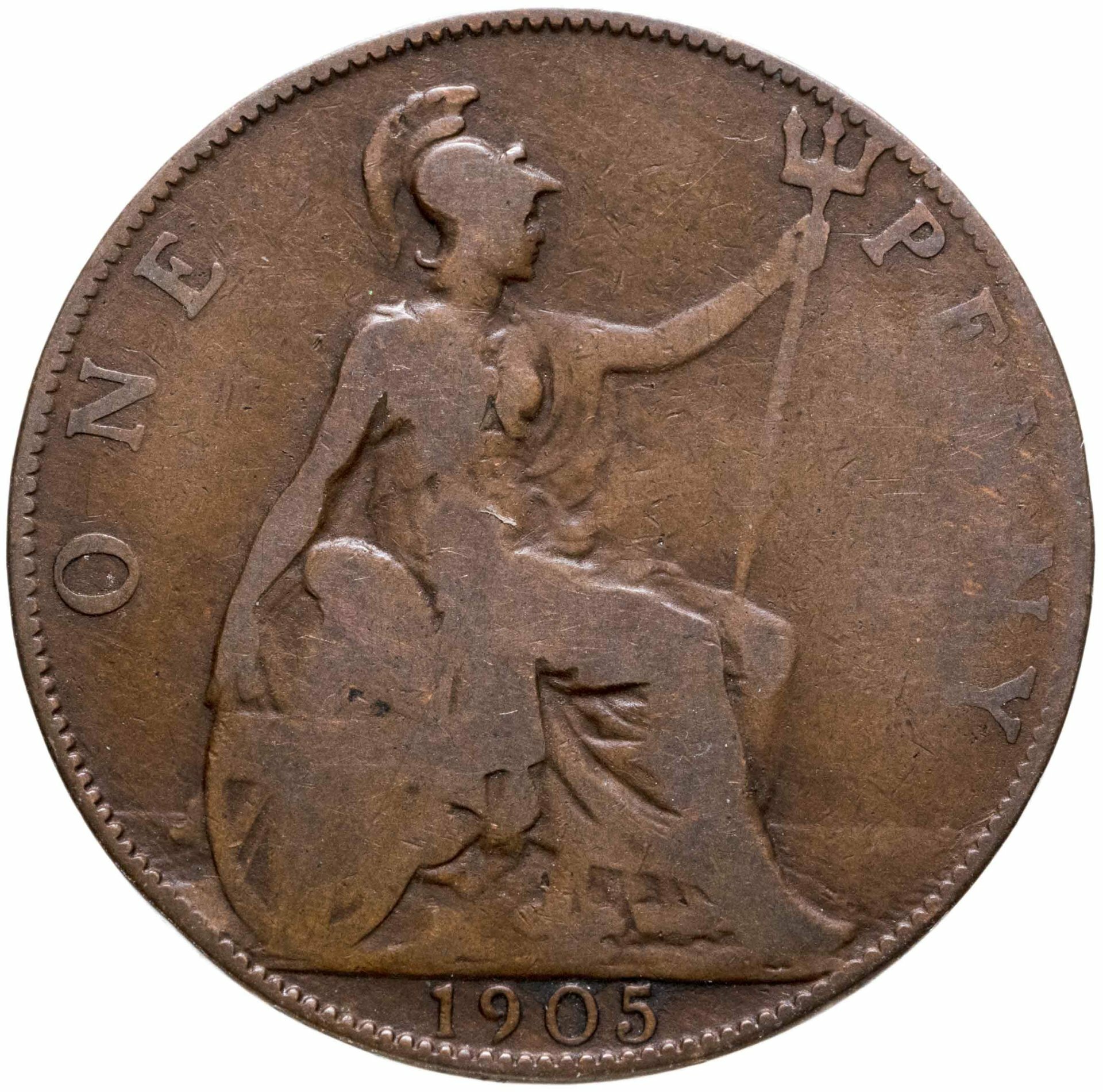 Великобритания 1 пенни penny 1905, Бронза, в сохранности F