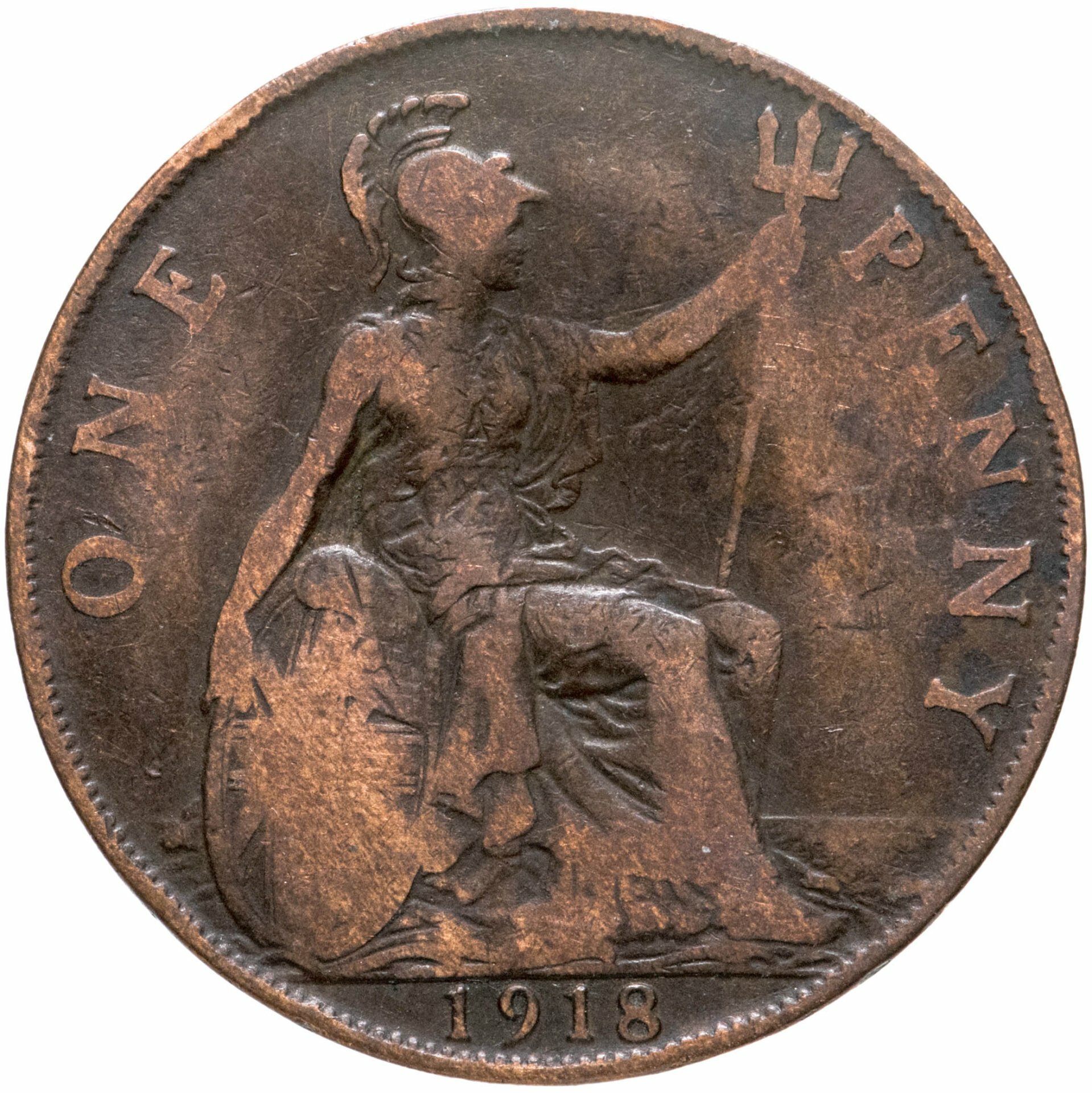 Великобритания 1 пенни penny 1918, Бронза, в сохранности F-VF