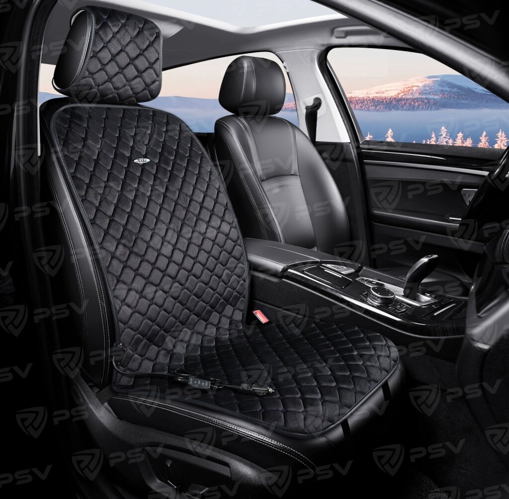 Подогрев сидений "PSV" TRIO (2-х режимный, черный/отстрочка синяя)