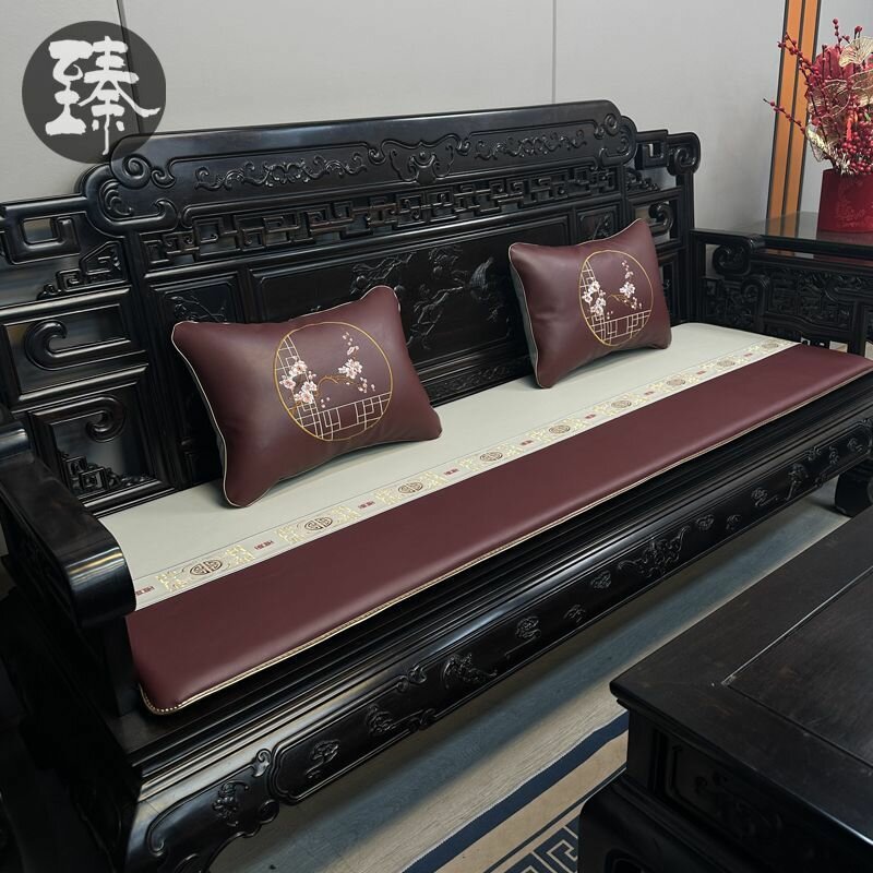Китайский стиль красный деревянный диван с кожаной подушкой, всесезонный, нескользящий, водонепроницаемый, красный деревянный стул, диван, охлаждающая подушка, гостиная, индивидуальный заказ