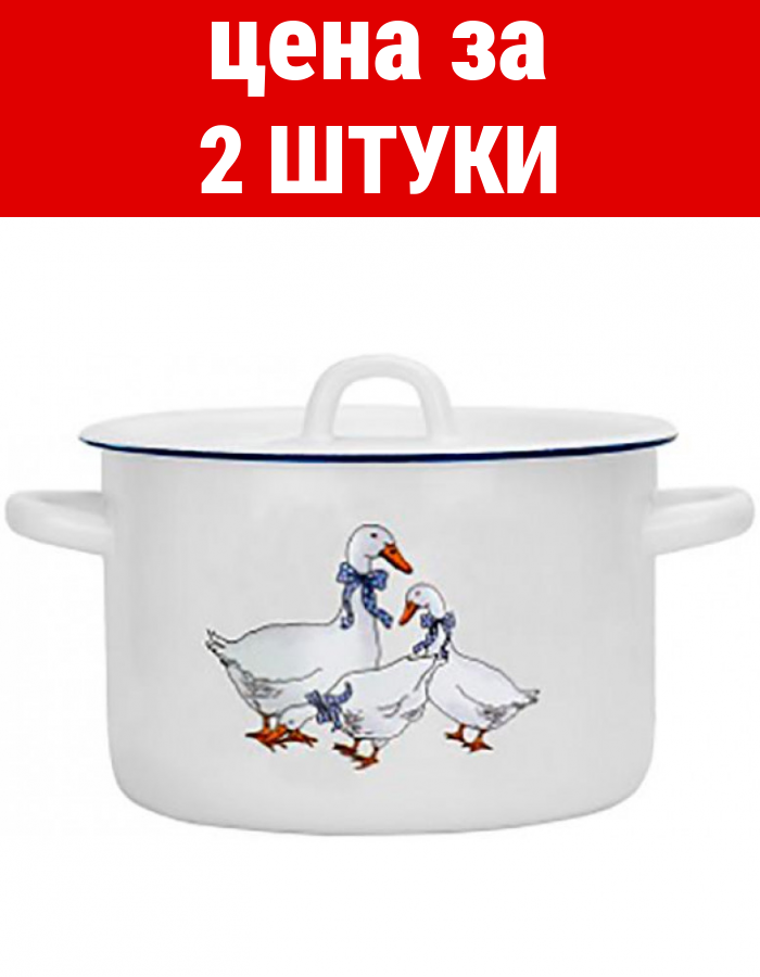 Комплект 2 шт, кастрюля эмаль 3.0Л гуси магнитогорск
