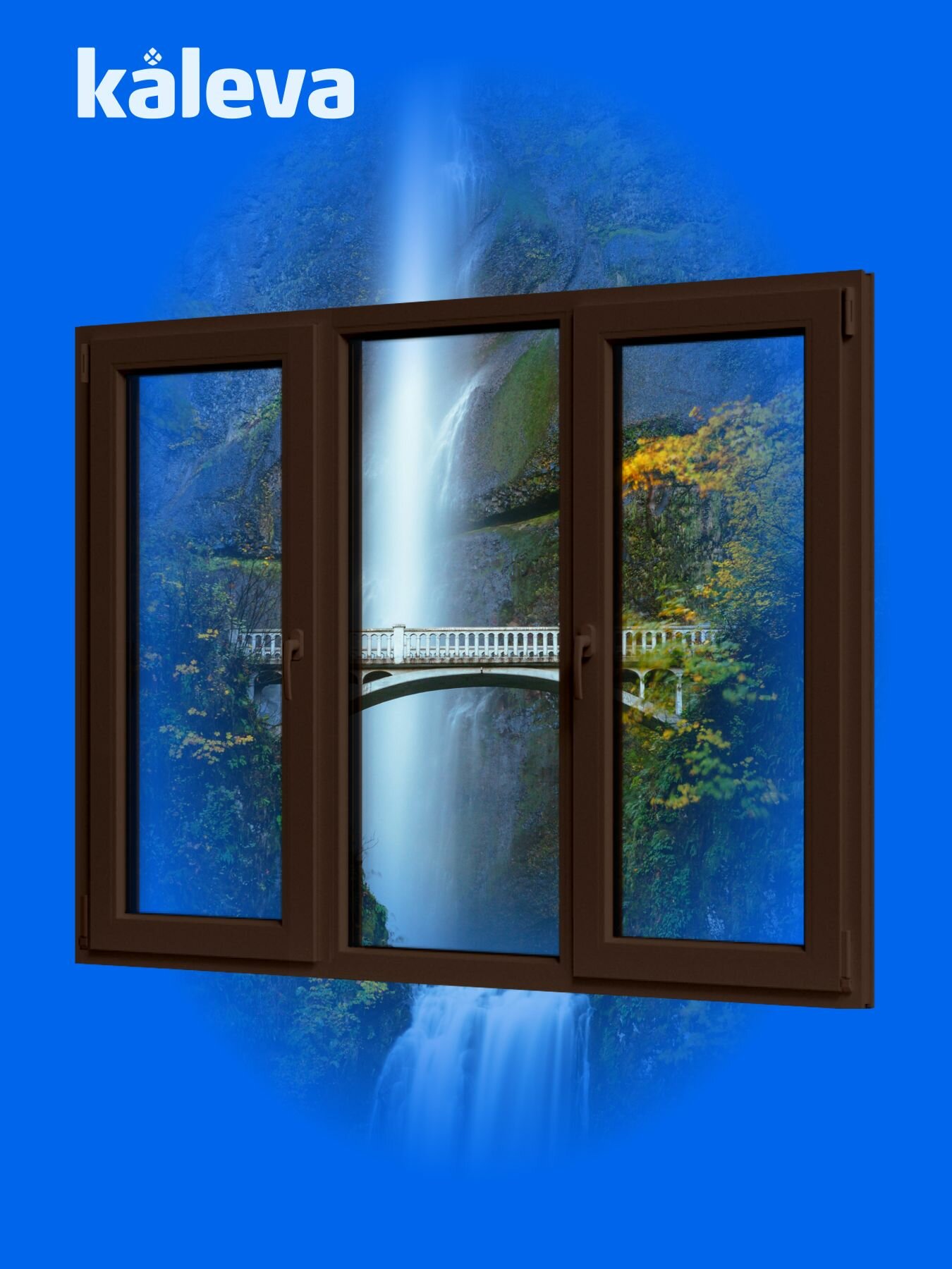 Пластиковое Окно ПВХ Kaleva 141х205 см, трехстворчатое, поворотная глухая и поворотно-откидная створки, двухкамерный стеклопакет с энергосберегающим стеклом