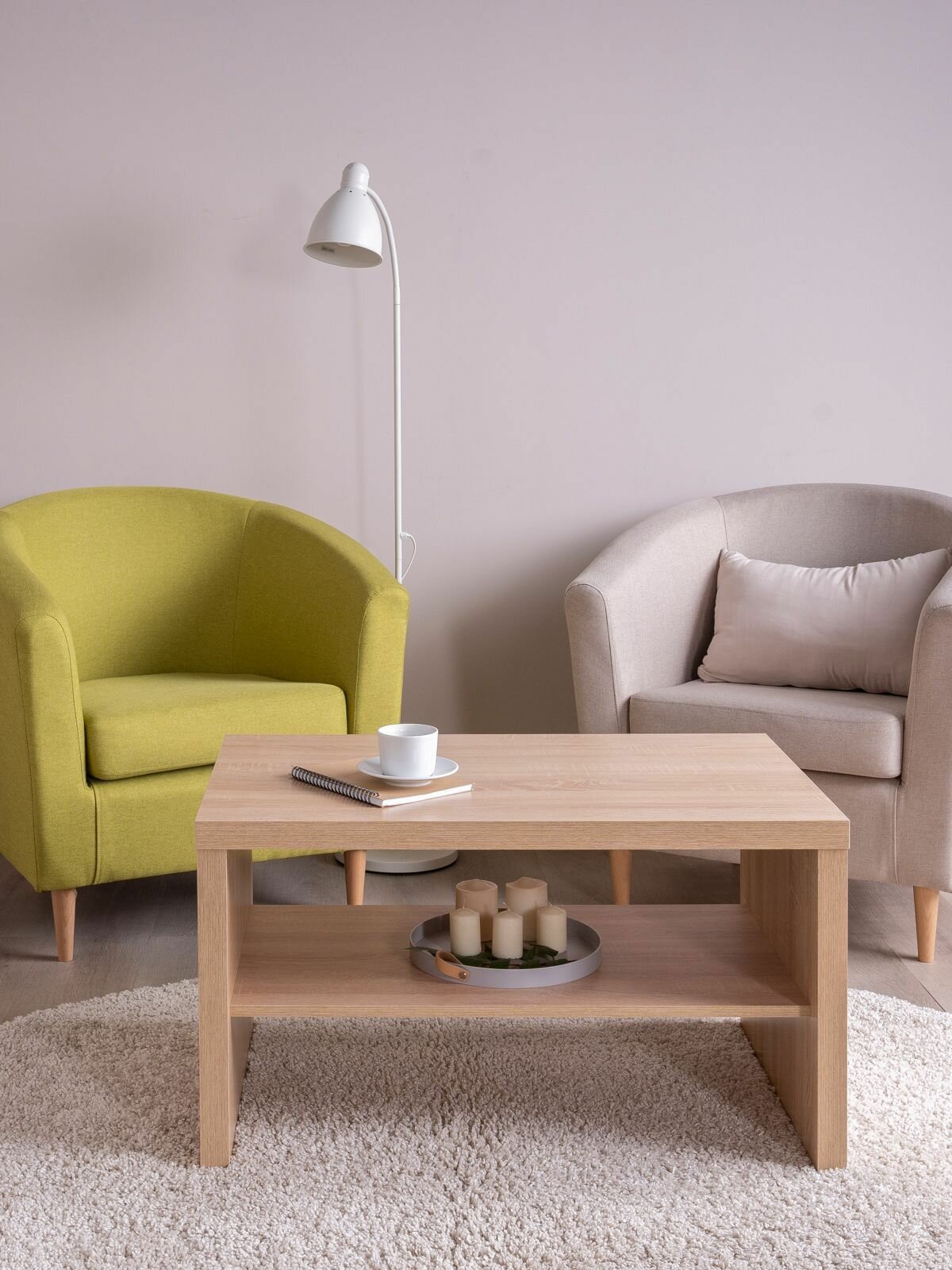 Стол журнальный Энкель, с полкой, 82x50x45 см, дуб беленый, ГУД лакк