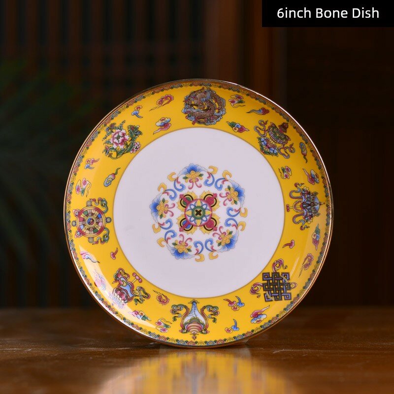 Набор посуды из керамики и костяного фарфора в китайском стиле: тибетская восьмикамерная чаша, тарелка, миска для риса