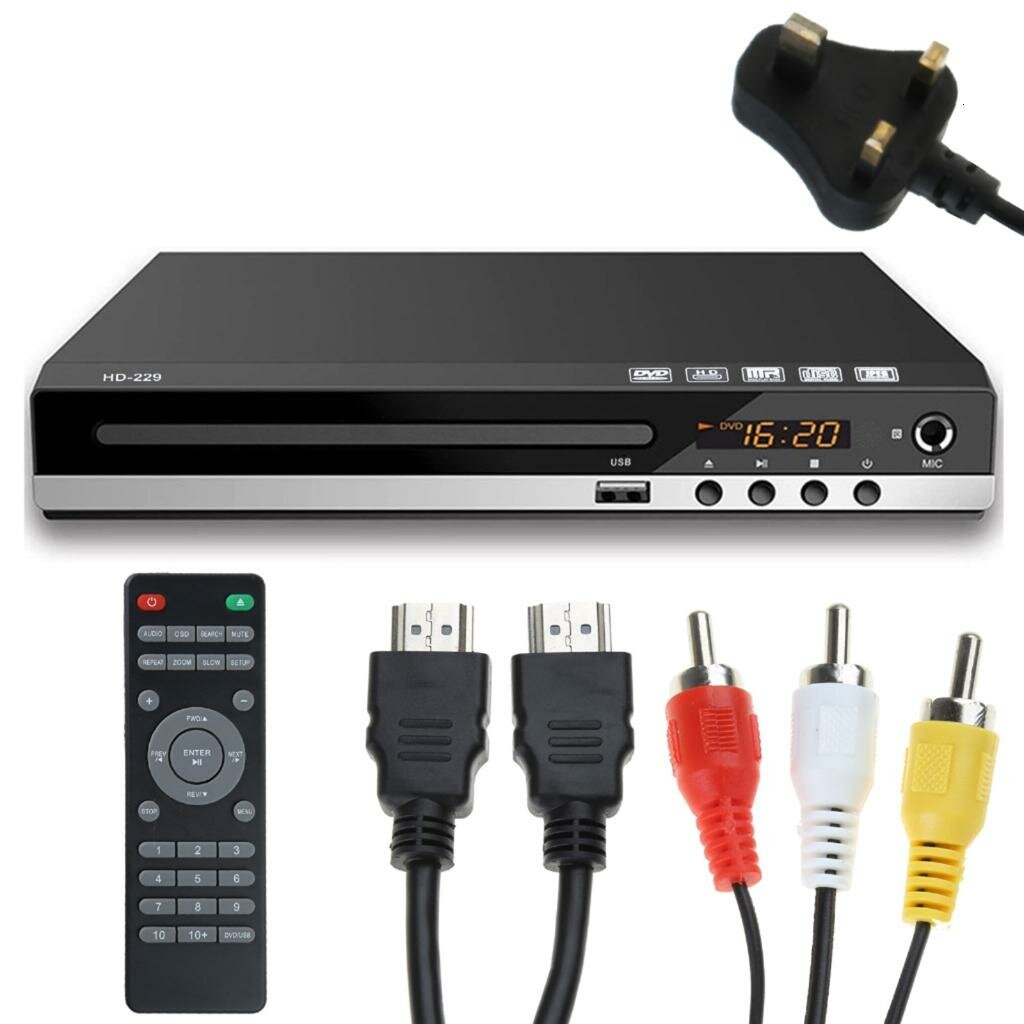 DVD-проигрыватель с HDMI, 1080P, USB, пульт, кабель AV, Британские регулирующие органы