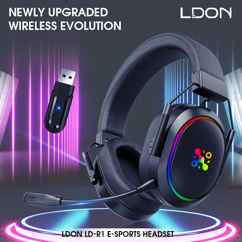 Беспроводная игровая гарнитура LDON для PS5, PS4, Bluetooth, наушники 2,4 ГГц с объемным звуком, пена с эффектом памяти для переключателя ноутбука, мобильного Mac