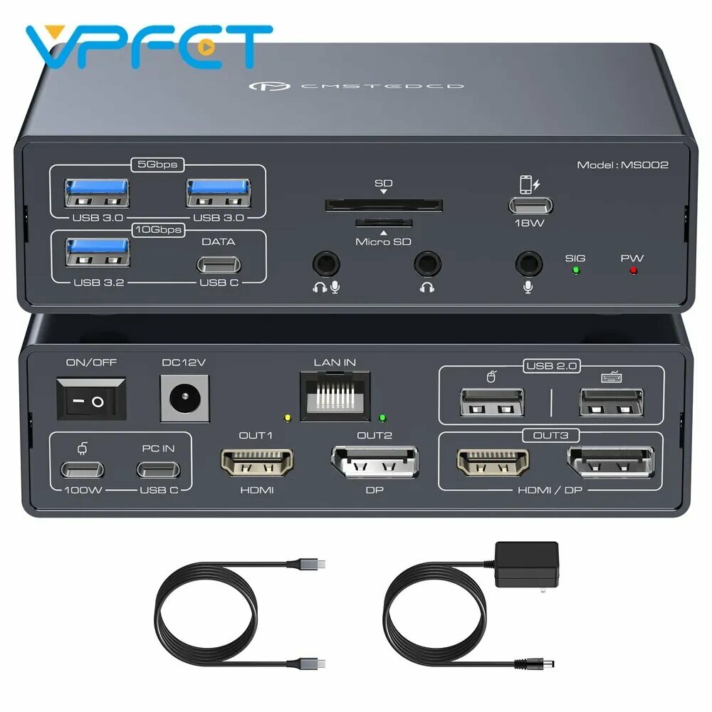 KVM Displaylink Док-станция 4K 3 монитора для MacBook M1 M2 M3 M4 Windows 19-в-1 USB 3.0 USB C Док-станция для ноутбука 3 монитора