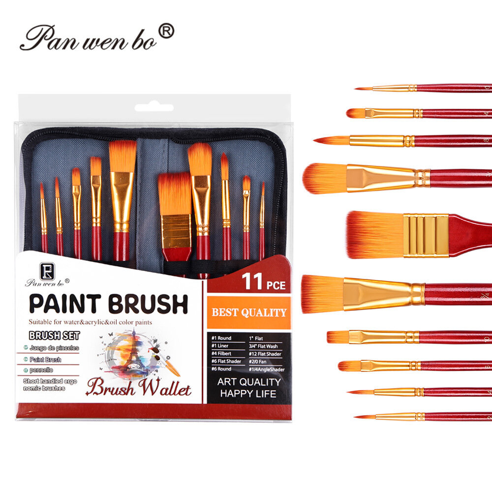 Прямые продажи с фабрики: набор из десяти деревянных кистей для масляной живописи с длинной ручкой, в тканевой сумке, оптовая продажа акриловых кистей