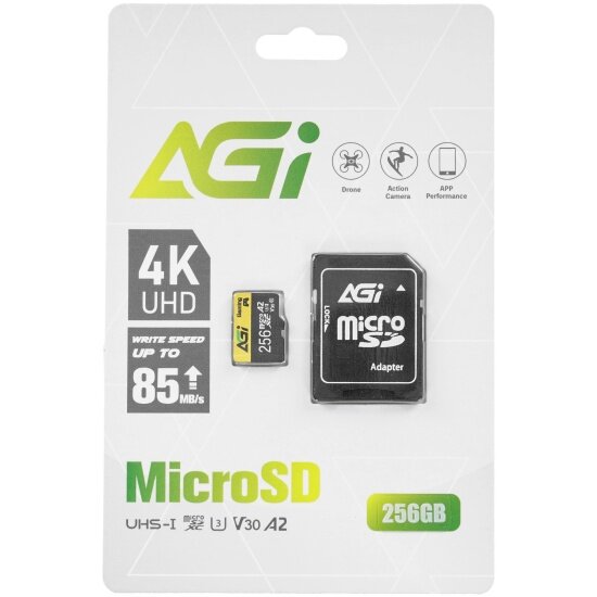 Карта памяти Agi Supreme TF138 microSDXC 256GB UHS-I U3 Class 10/V30S/A2, 95/85 MB/s + ADP (256GGSTF138-R2)