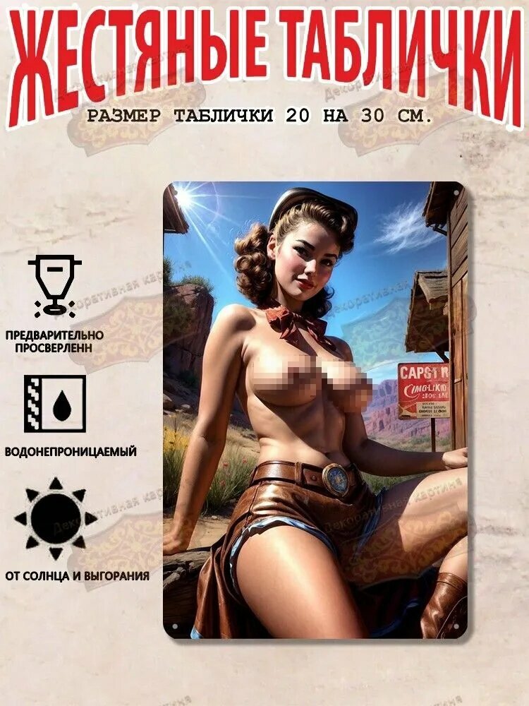 Девушка Пинап Металлическая табличка 20х30 см , Подарок для мужчины