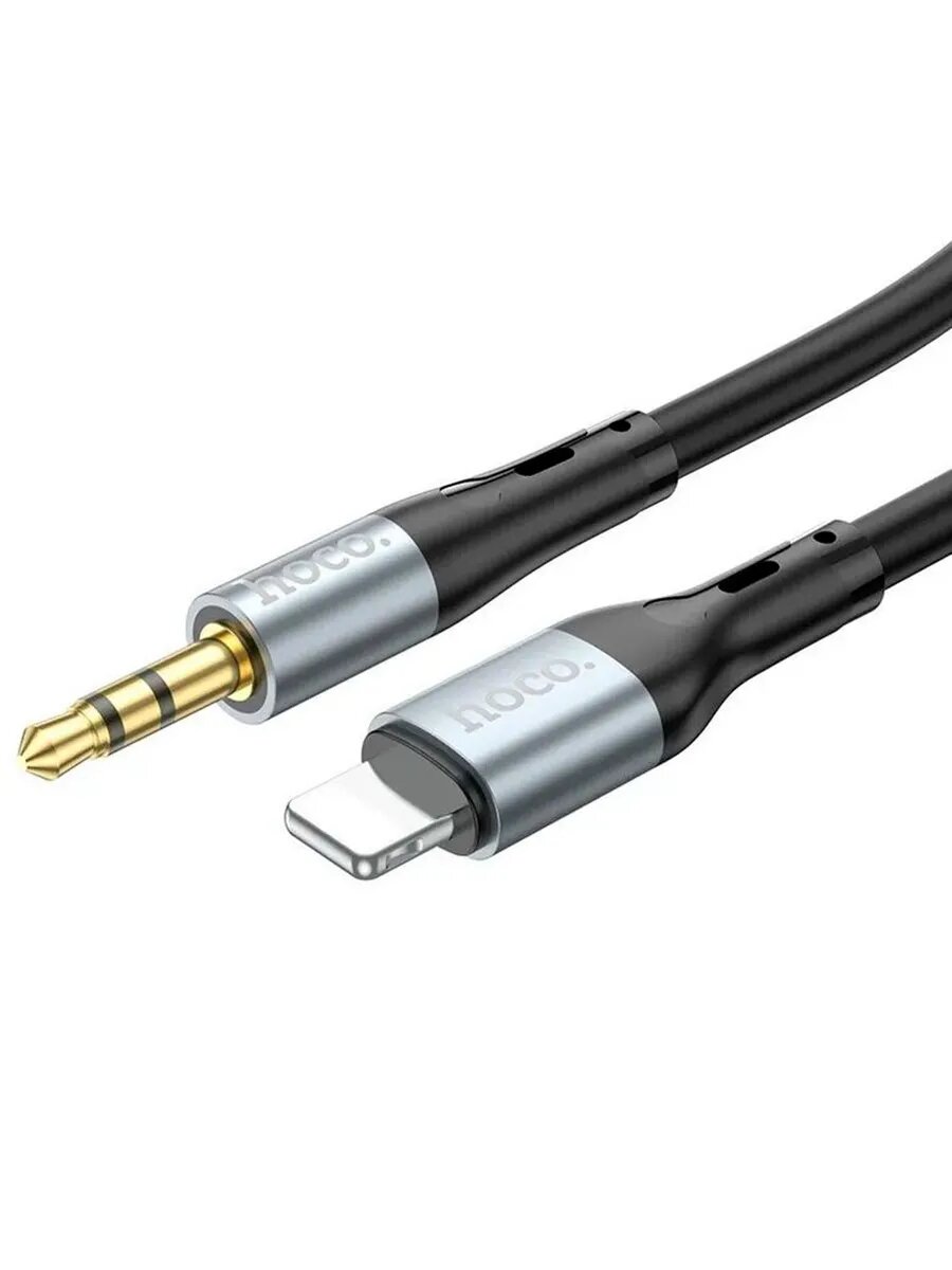 Аудио-переходник Hoco UPA22 Lightning to 3.5мм Jack AUX, 1 метр, черный / кабель на наушники для iPhone / провод аукс