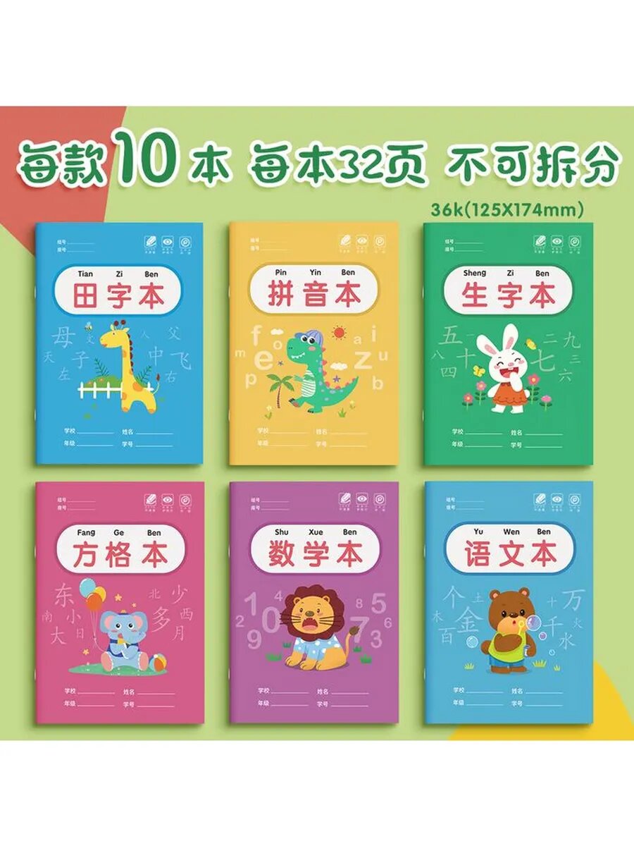 Тетради для пиньиня (60 шт, разные, по 10)