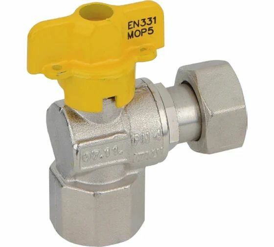 Кран шаровый угловой, с накидной гайкой, газ, латунь, ВP/ВР,"бабочка" 1/2" х 3/4"