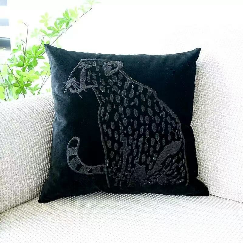 LOISHOM Леопардовый бархатный чехол для подушки 45x45/30x50 см, deep black 45x45cm