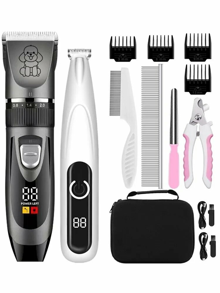 Машинка для стрижки животных с набором / Триммер для стрижки собак и кошек / Машинка для грумминга