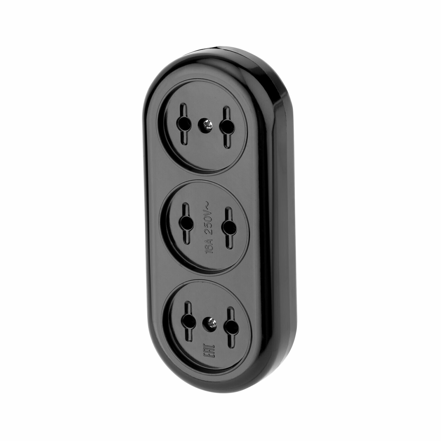 Колодка REXANT, 3 гнезда, карболитовая, без заземления, 16 A, черная