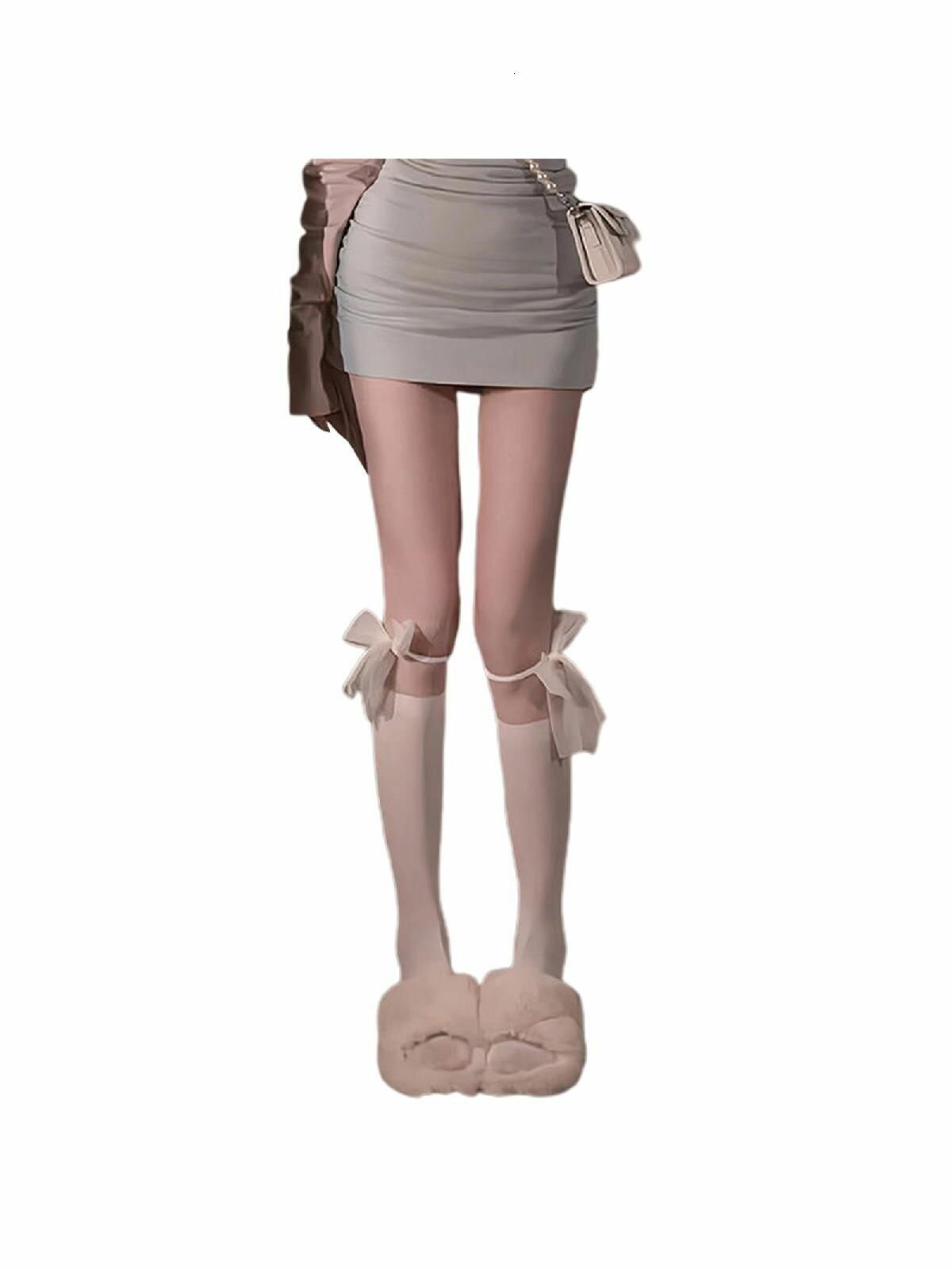 Женские летние гольфы с бантом и нескользящим покрытием, Белый - Один размер