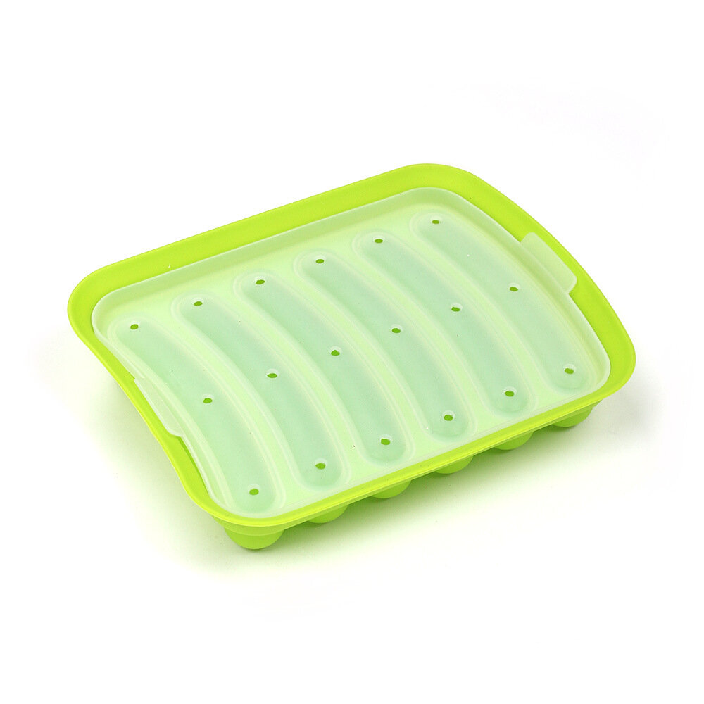 Форма для сосисок силиконовая 6 штук с крышкой Зеленый