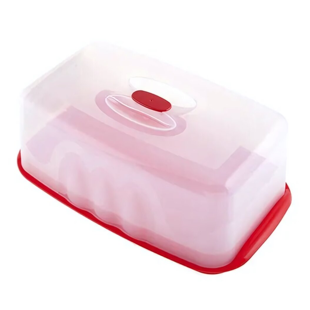 Хлебница пластиковая прямоугольная с крышкой, цвет красный/белый, поддон и полупрозрачная крышка