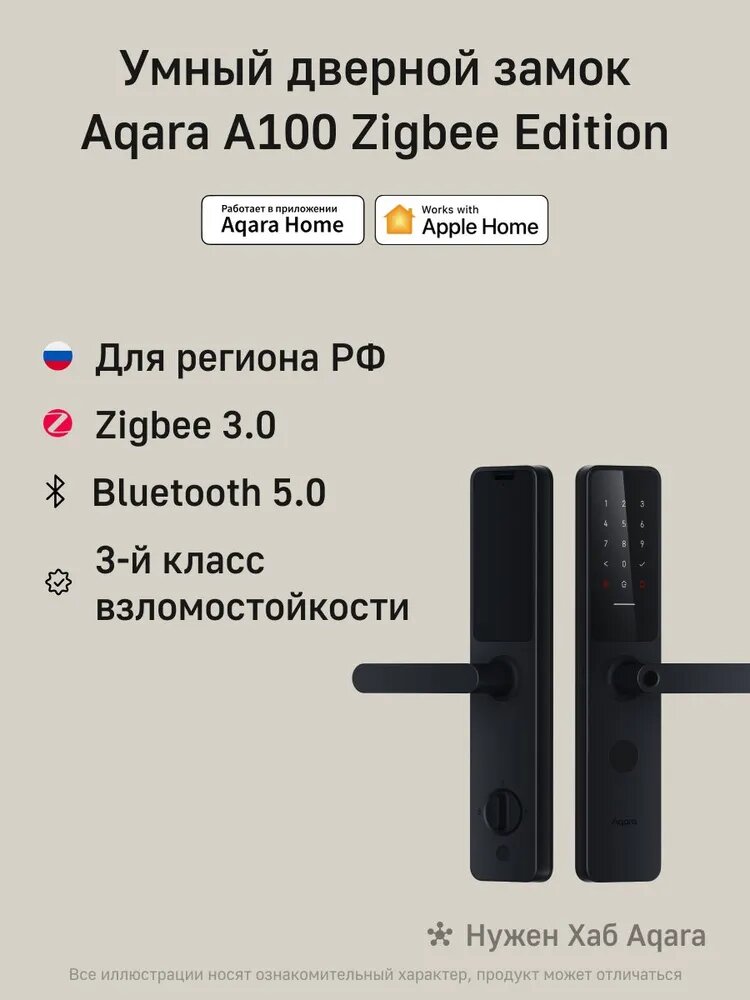 Умный замок Aqara A100 Zigbee врезной разбл. отпеч. паль. черный (ZNMS02ES)