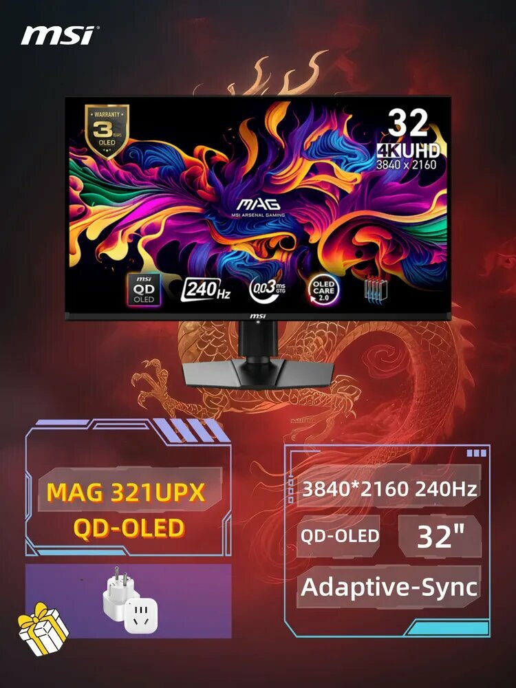 MSI 32" Монитор MAG 321UPX QD-OLED 4K 240HZ OLED, черный, черный матовый