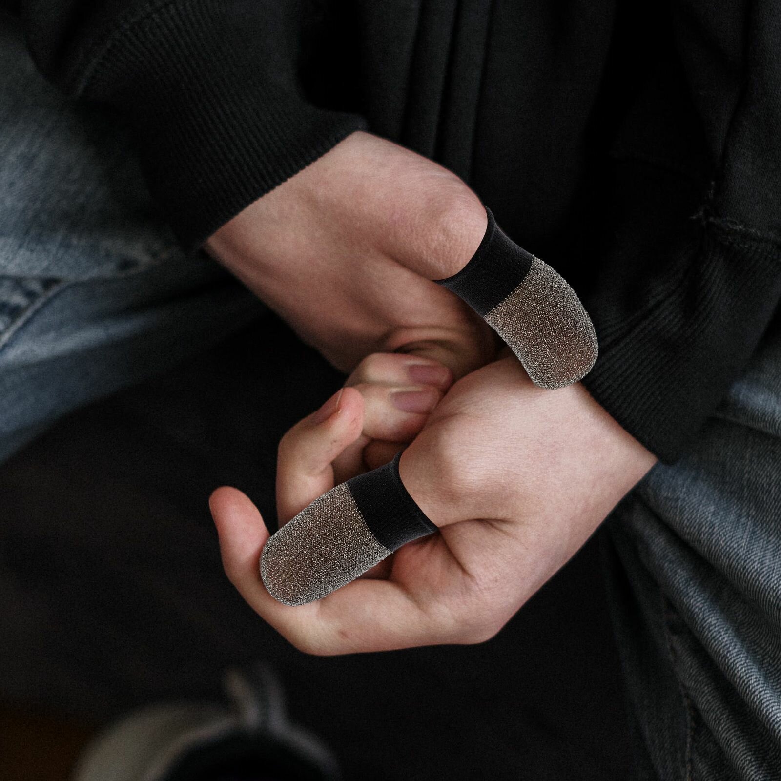 Игровые перчатки и пальцевые накладки из серебристого волокна, черные, для игр на телефоне