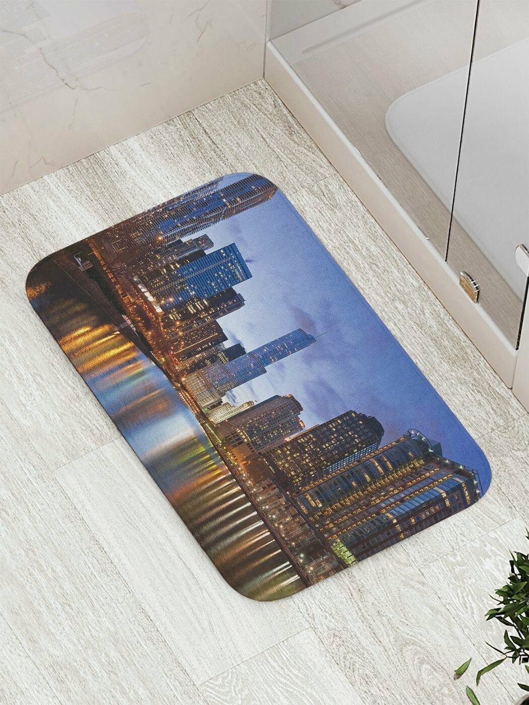 Коврик для ванной комнаты, туалета "Отражение городских огней" противоскользящий, 52х77 см, JoyArty