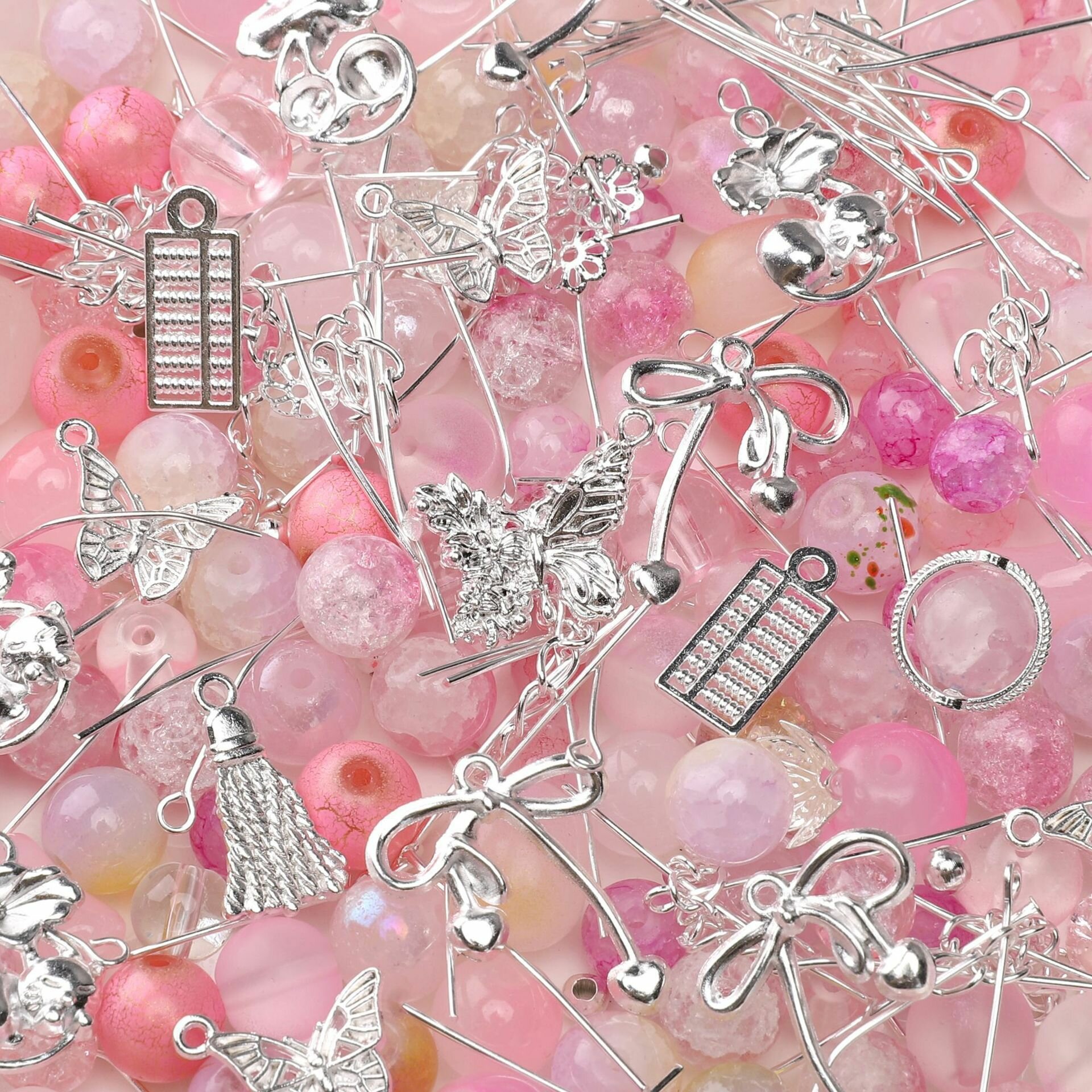 Стеклянные бусины разных цветов и аксессуары из сплавов в золотом и серебряном цвете, набор из смешанных материалов для изготовления браслетов, ожерелий и подвесок своими руками.