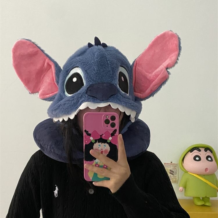 Маска для сна Stitch для женщин, плюшевая и милая, с U-образной подушкой в комплекте, портативная для путешествий, светонепроницаемая маска для сна, высокая эстетическая ценность.