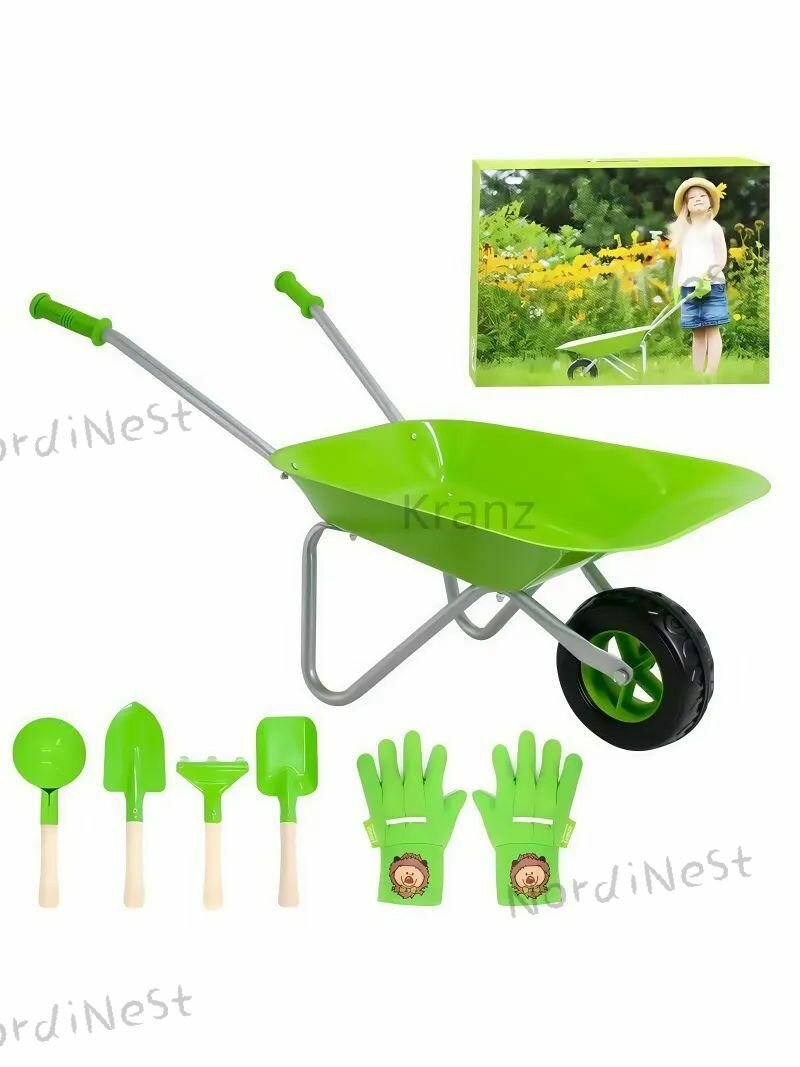 Тележка детская Дачная с ручкой / Тачка садовая для игры в песке / Набор для песочницы