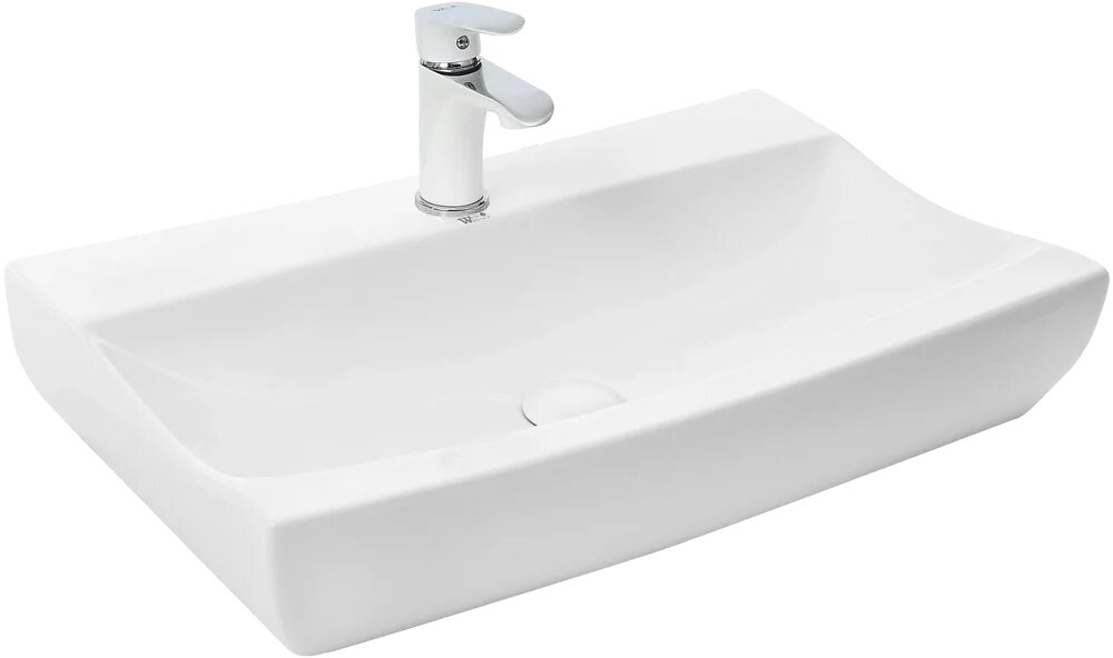 Накладная раковина Weltwasser WW Elbach 2060 63 фаянсовая, без отверстия под смеситель, раковина для ванной, 63 см, прямоугольная, белая