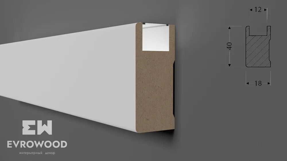 Декоративная рейка Evrowood, R020LED, для подсветки , МДФ, 40x18x2000мм