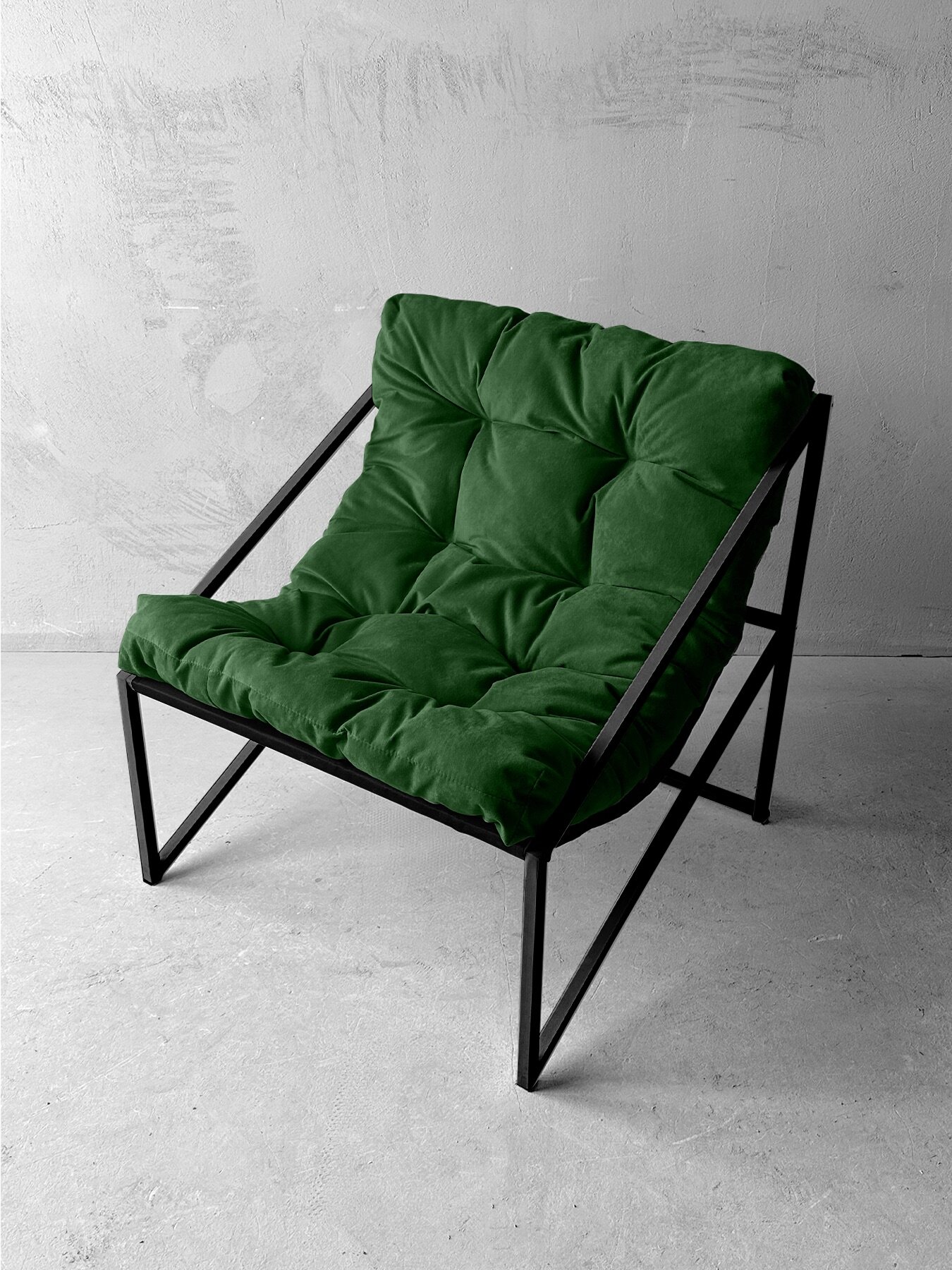 Кресло в стиле лофт Лофтовик Слэш + Зеленый велюр