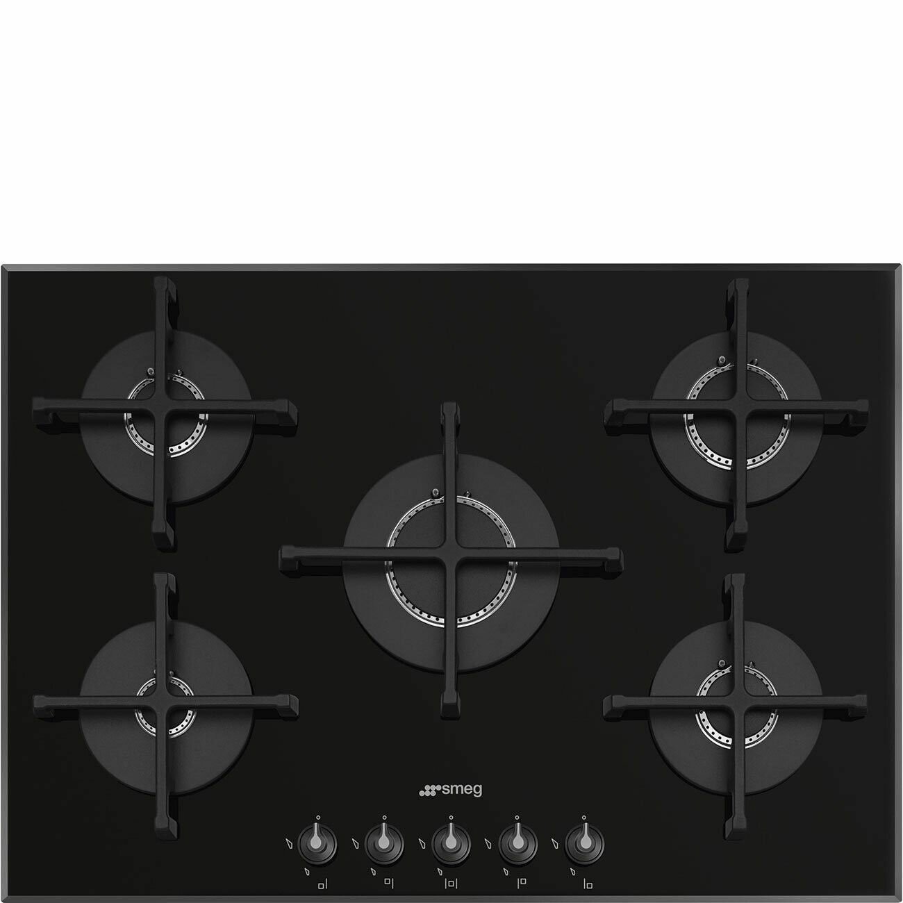 Газовая варочная панель Smeg PV175B3, черное стекло, ширина 72 см, 5 конфорок