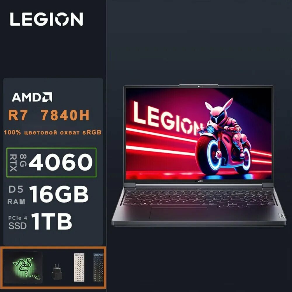 Lenovo Игровой ноутбук 16", RAM 16 ГБ, SSD 1024 ГБ, NVIDIA GeForce RTX 4060 для ноутбуков (8 Гб), Windows Pro, серый, Английская раскладка