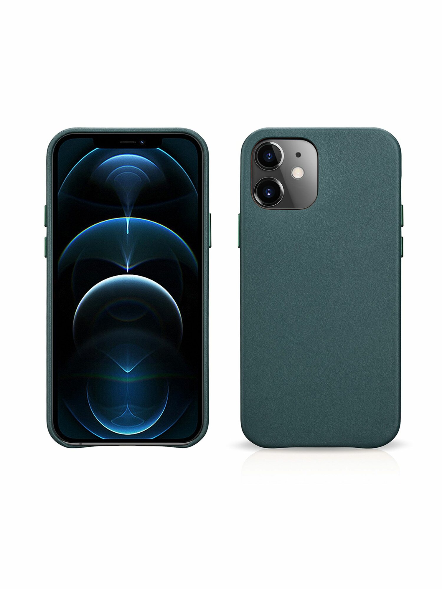 Кожаный чехол накладка Real Leather Back Cover для iPhone 12 Mini, зелёный