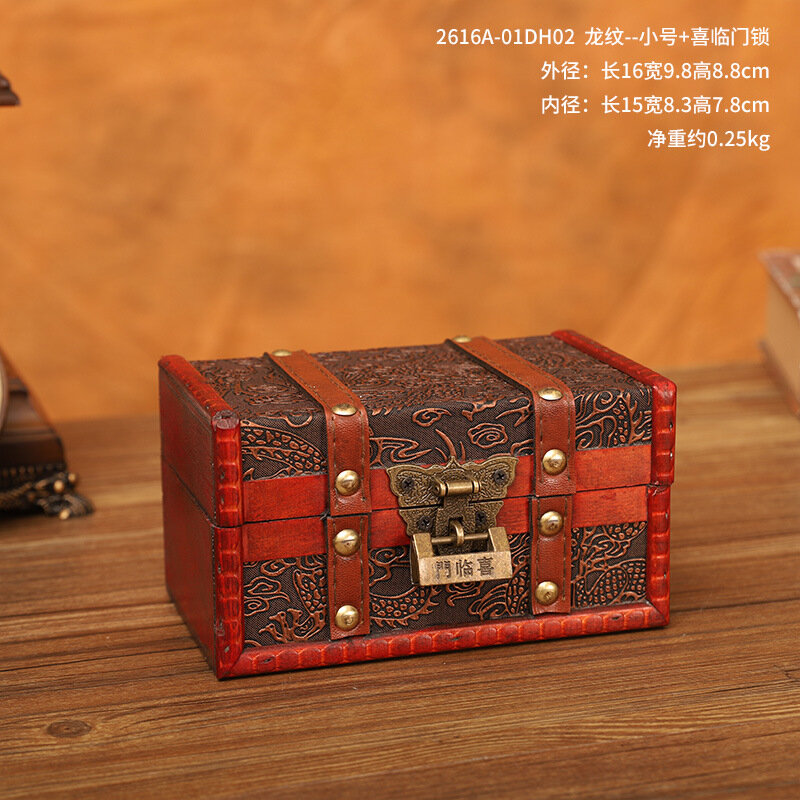 2026 Новый деревянный квадратный ювелирный ящик с узором дракона, винтажный ручной ящик для хранения, оптовая продажа