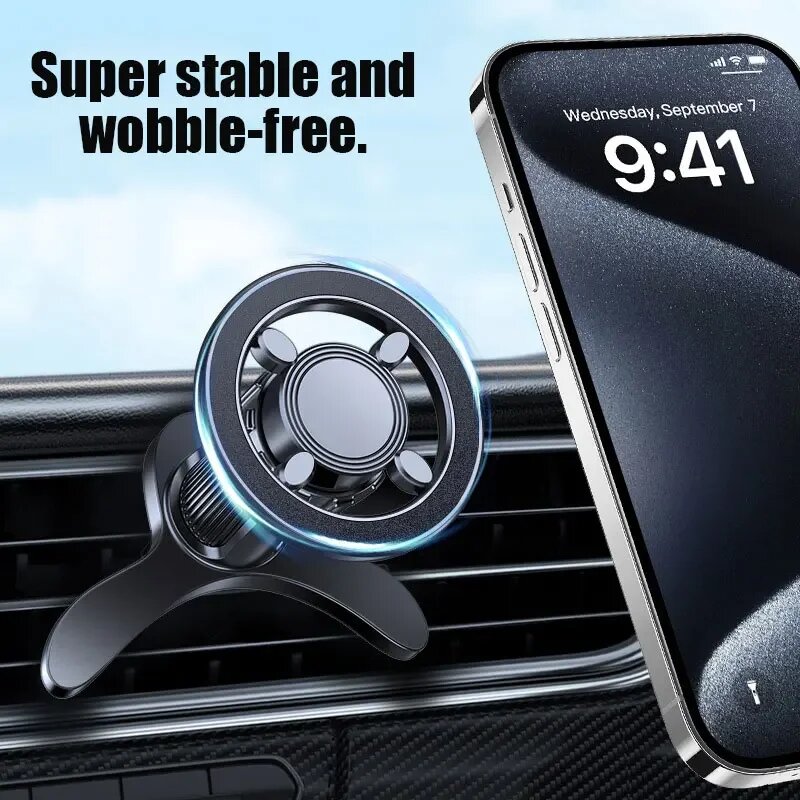 360 ° Поворотный магнитный автомобильный держатель для телефона, подставка Magsafe, автомобильное крепление, поддержка GPS, мобильный кронштейн в автомобиле iPhone 15, 14, 13, 12, Samsung