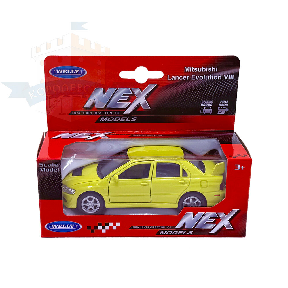 Машинка Welly Mitsubishi Lancer EVO VIII, желтый, 1:38, арт.42338W-Y