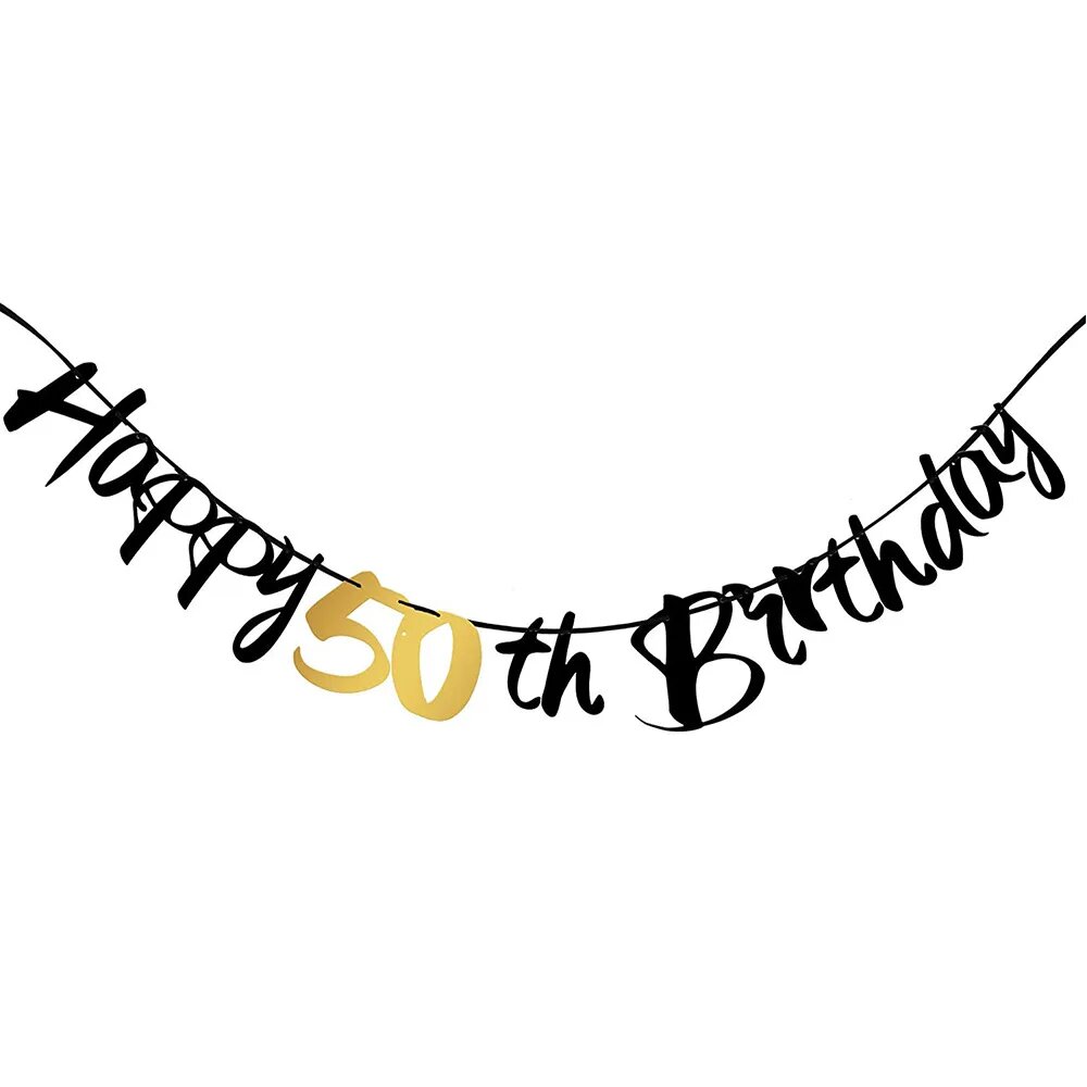 Черный баннер "Happy 50th Birthday"