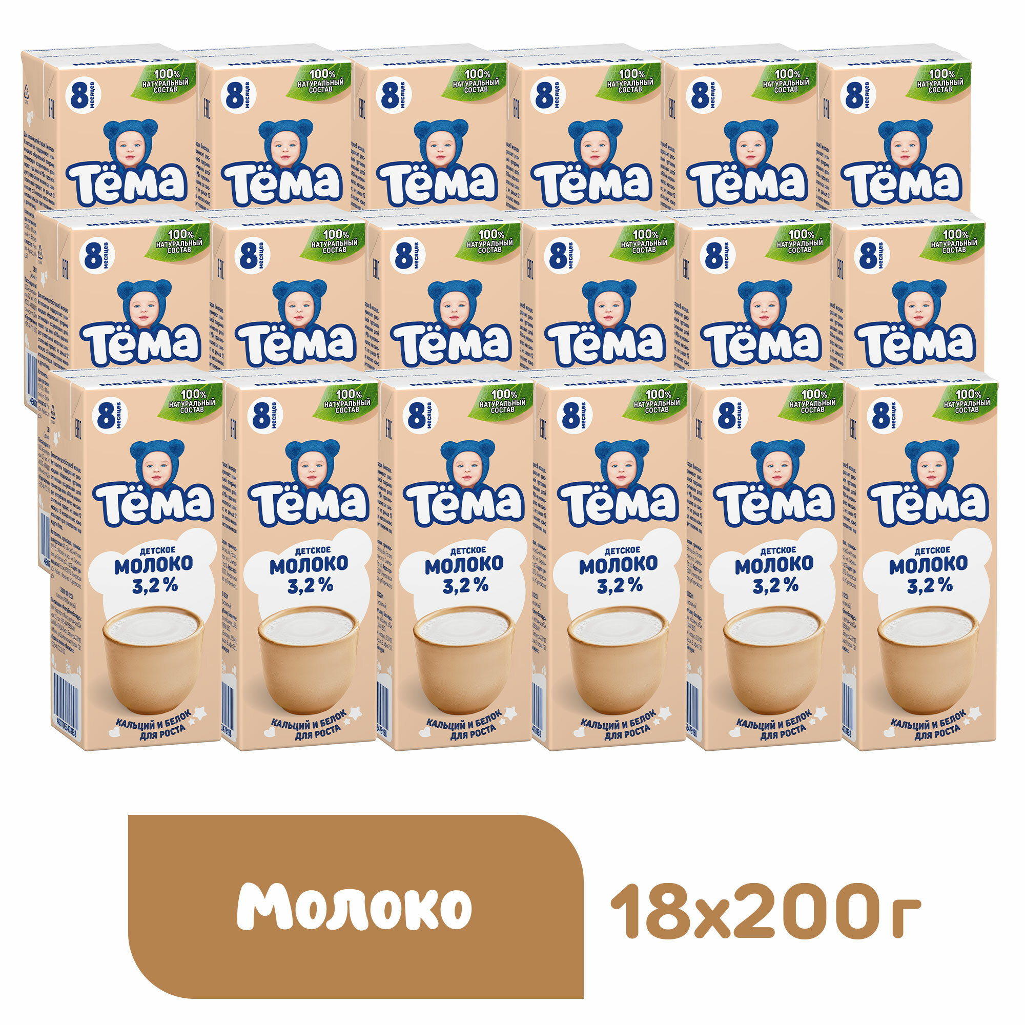 Тема Молоко детское ультрапастеризованное 3,2% тетра пак с 8 мес. 200мл_18 шт
