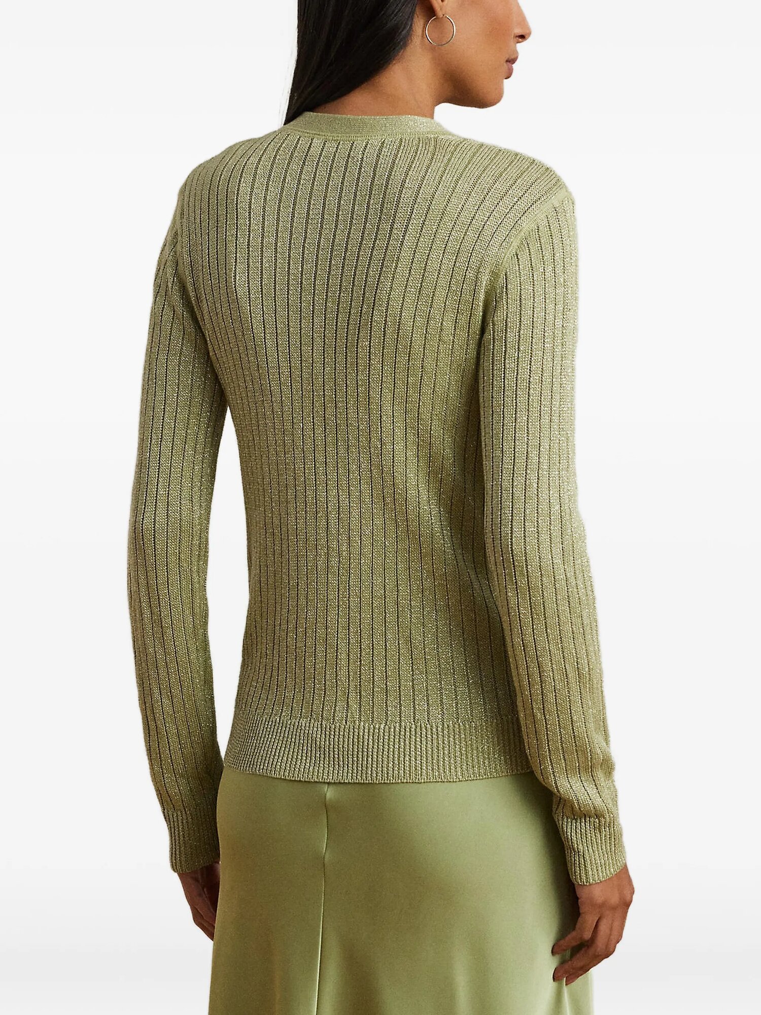 Кардиган Lauren Ralph Lauren Ribbed-knit metallic-thread cardigan, размер 44 — фото 1
